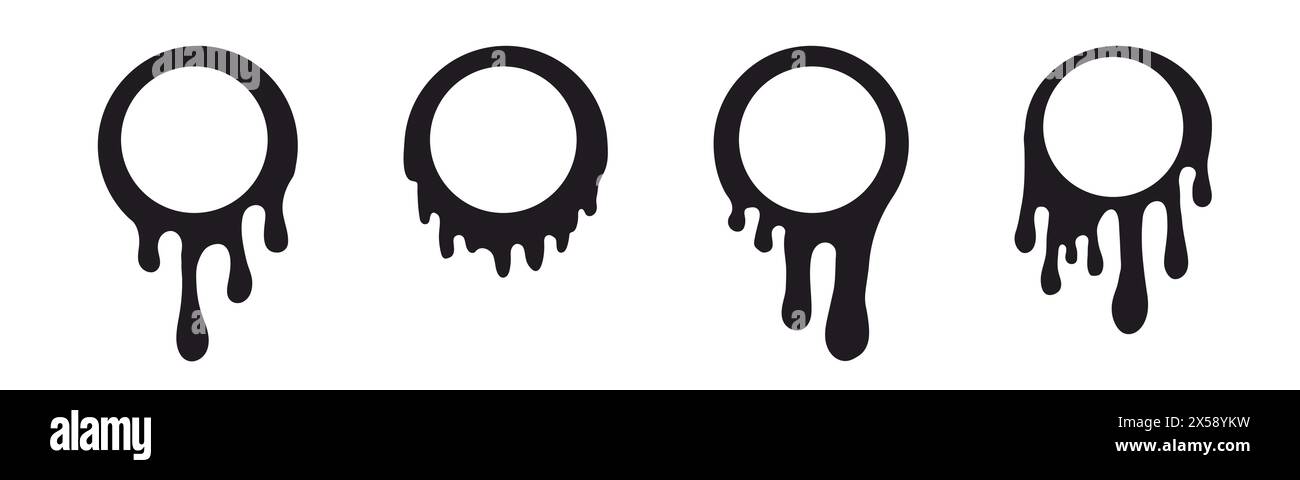 Melt drip circle silhouette paint round splash with drops, liquid shape ...