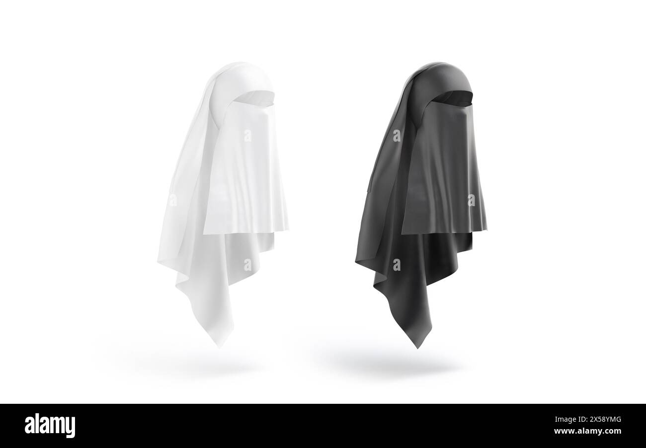Blank black and white female niqab mockup, side view, 3d rendering ...