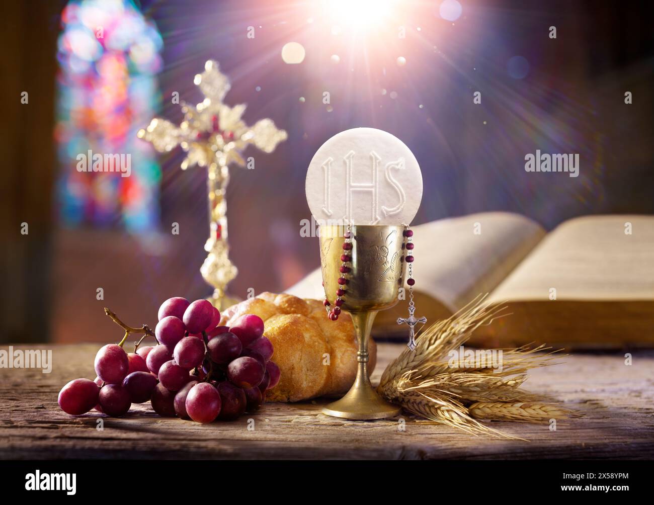 Communion In Holy Mass - Grail With Bread And Chalice Of Wine - Last ...