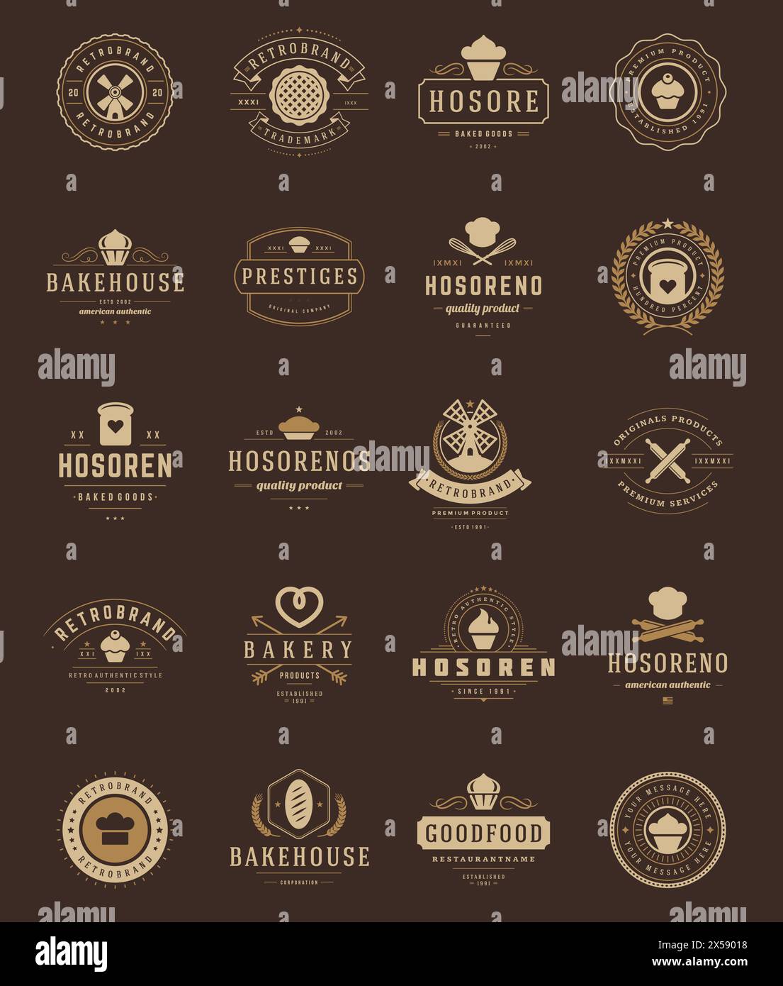 Bakery Shop Logos, Badges and Labels Design Elements set. Bread, cake ...