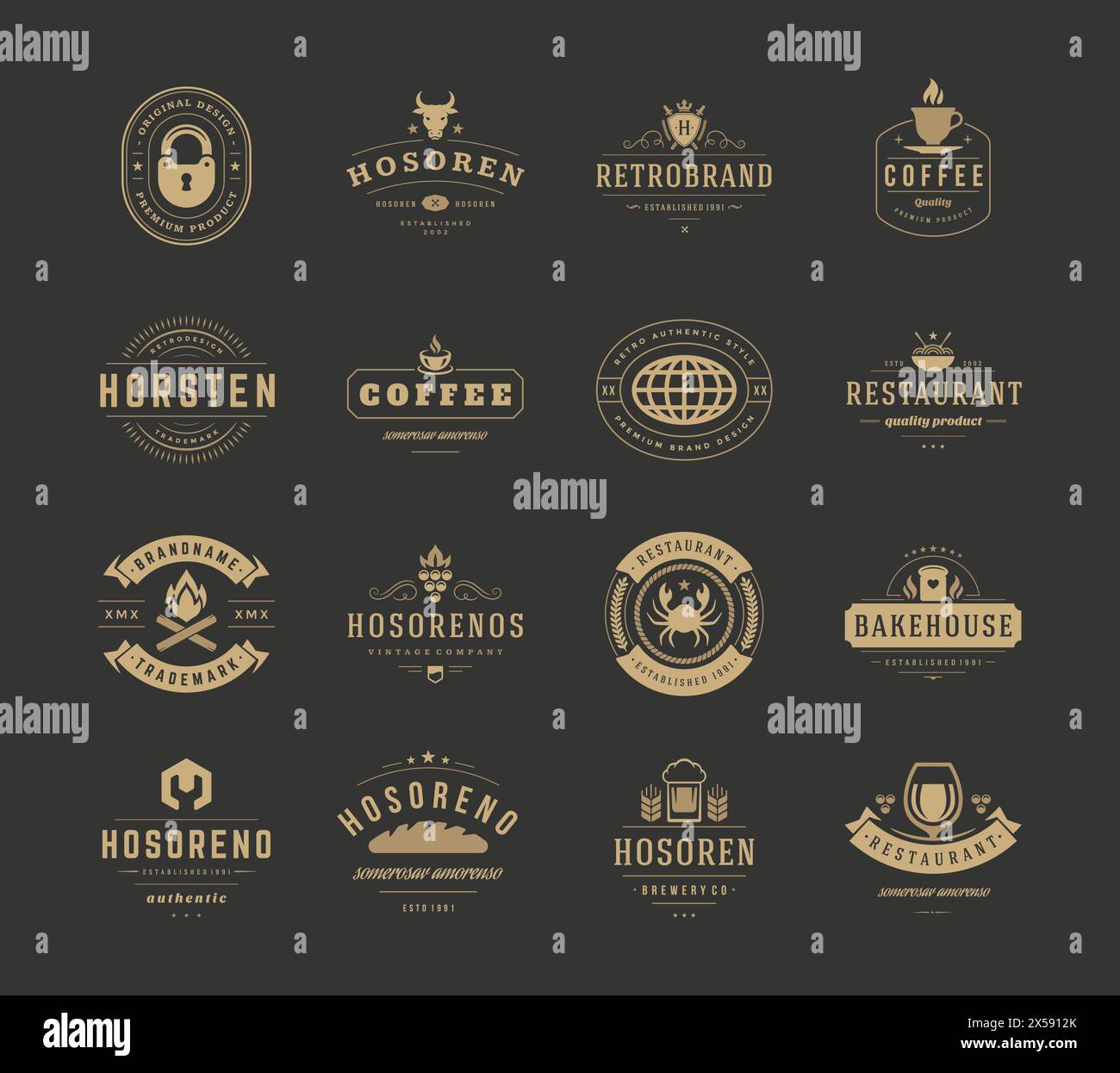 Vintage Logos Design Templates Set, Vector Design Elements. Logo ...