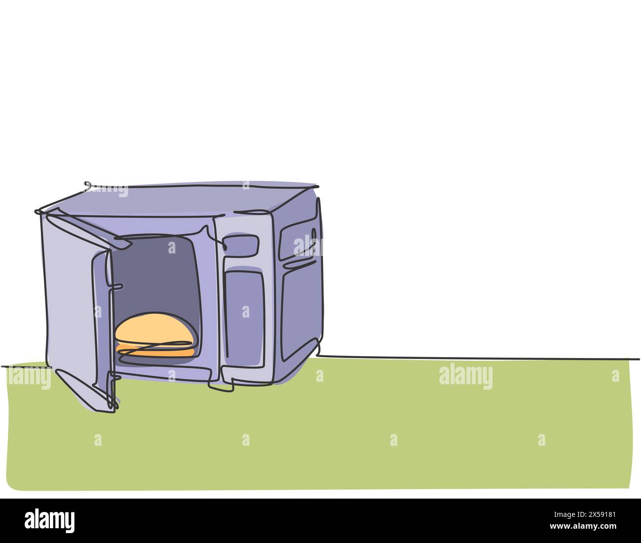 Single continuous line drawing of oven stove microwave household ...