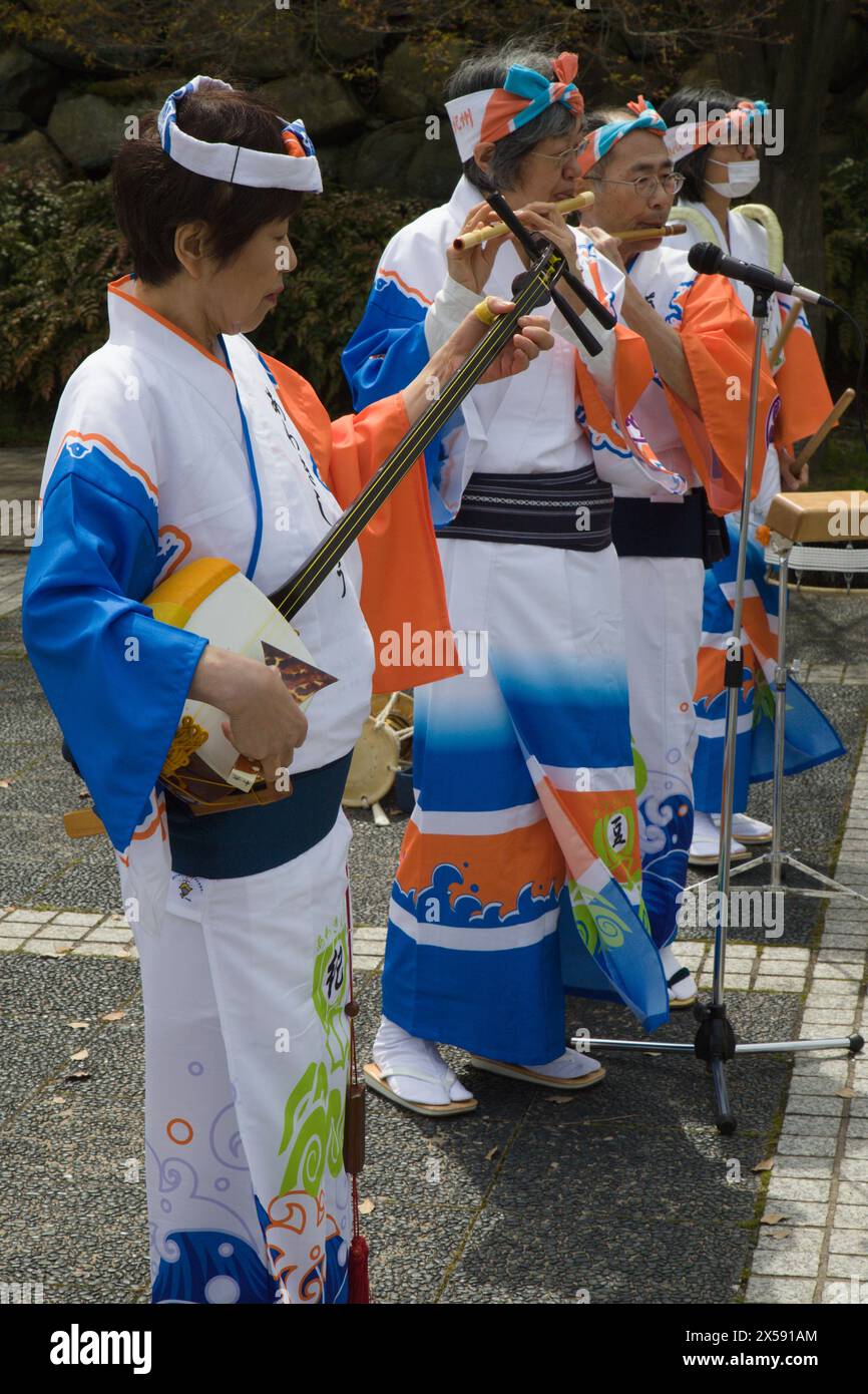 Japan, Shikoku, Takamatsu, traditional musicians, people Stock Photo ...