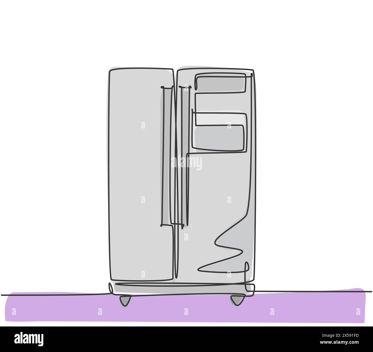 Single continuous line drawing of luxury two door refrigerator ...
