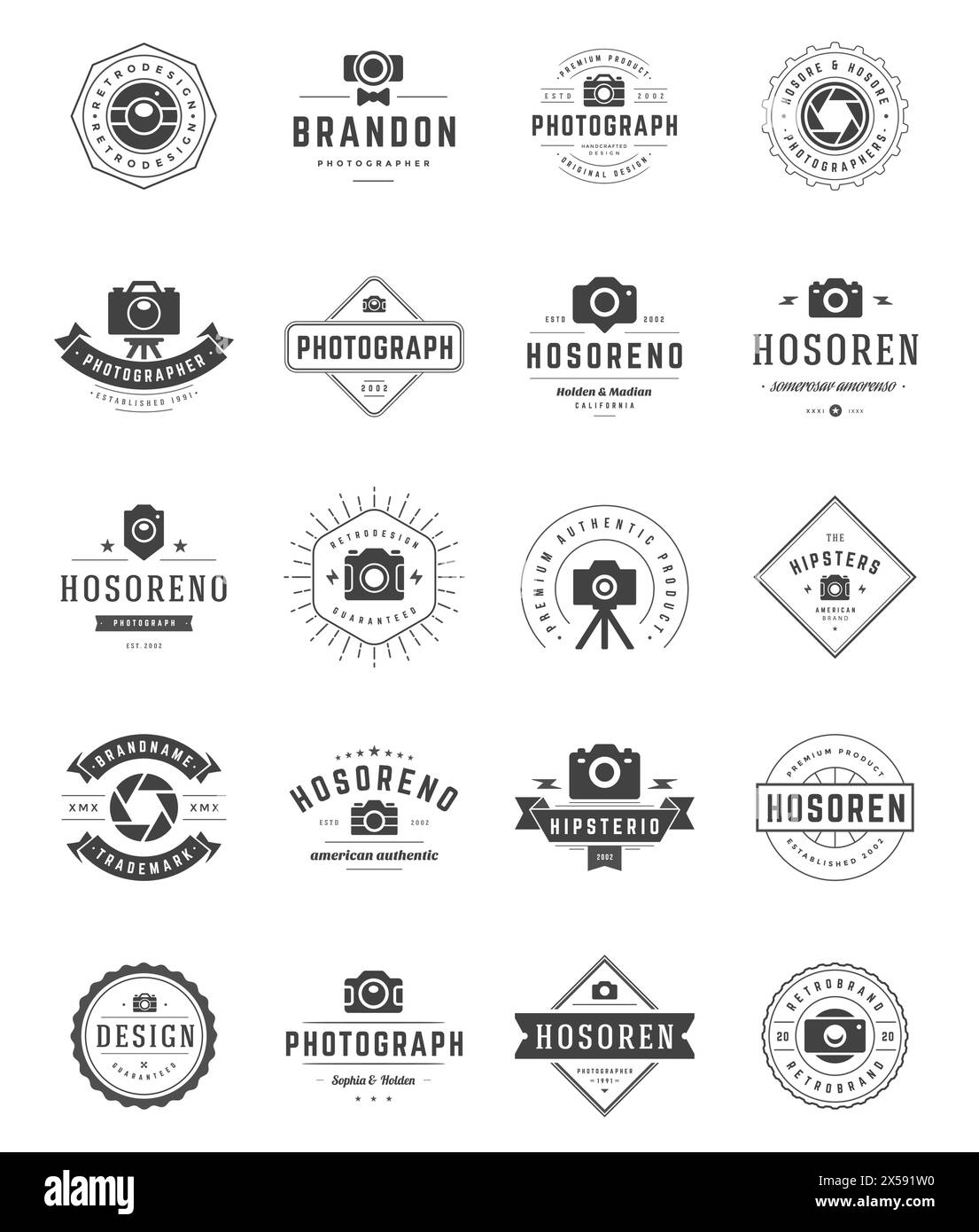 Photographer Logo Templates Set. Vector Design Element Vintage Style ...