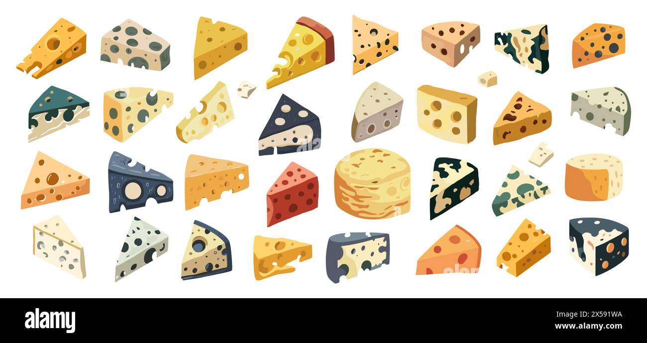 Various types of cheese vector illustrations set Stock Vector Image ...