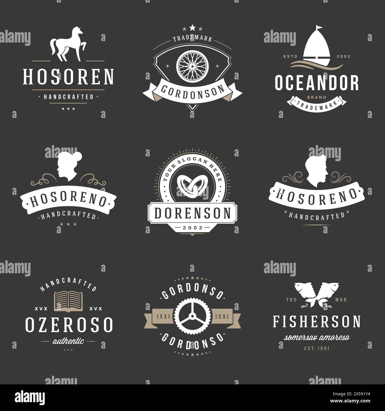 Vintage Logos Design Templates Set. Vector design elements, Logo ...