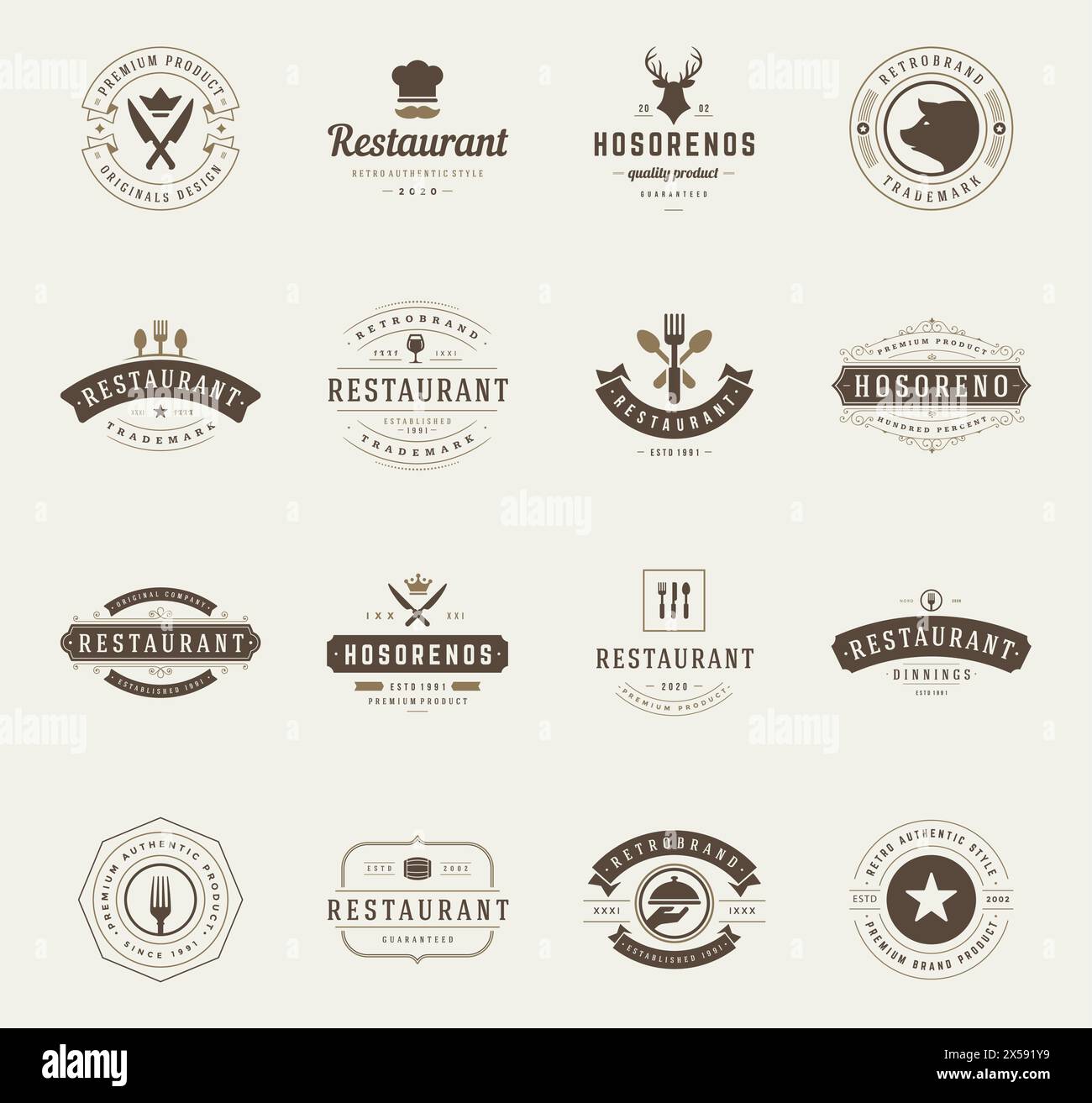 Vintage Restaurant Logos Design Templates Set. Vector design elements ...