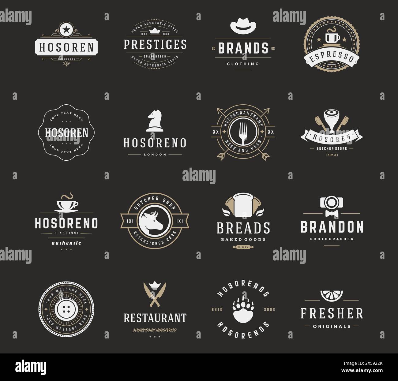 Vintage Logos Design Templates Set, Vector Design Elements. Logo ...
