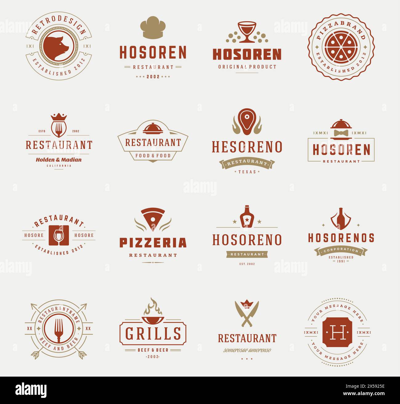 Vintage Restaurant Logos Design Templates Set. Vector design elements ...