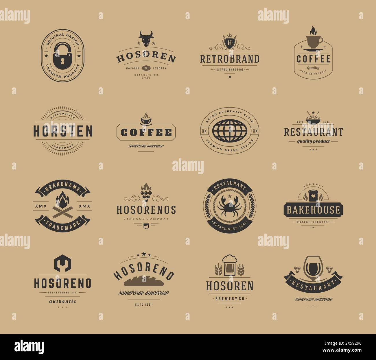 Vintage Logos Design Templates Set, Vector Design Elements. Logo ...