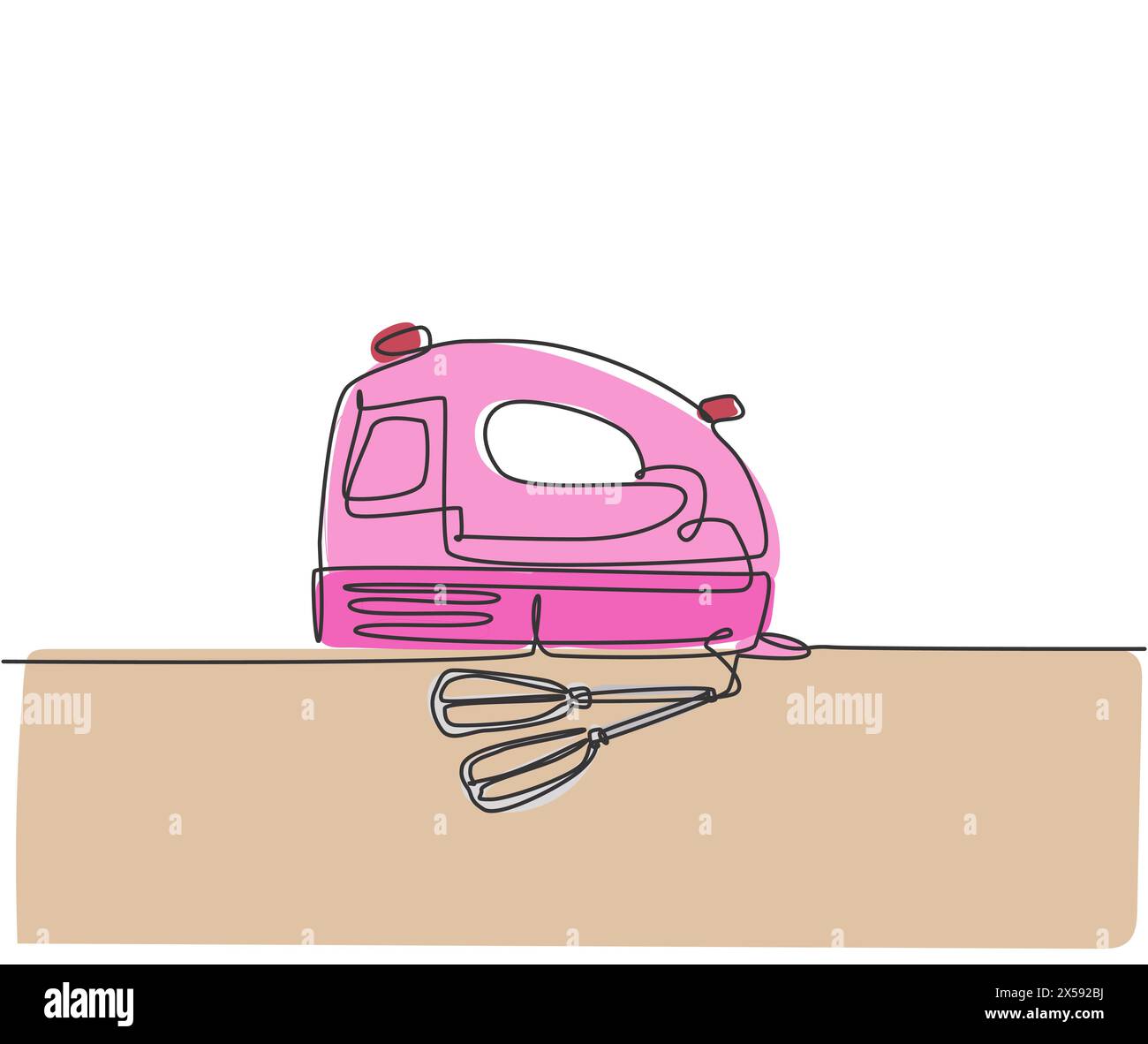 Single continuous line drawing of electric hand mixer household utensil ...