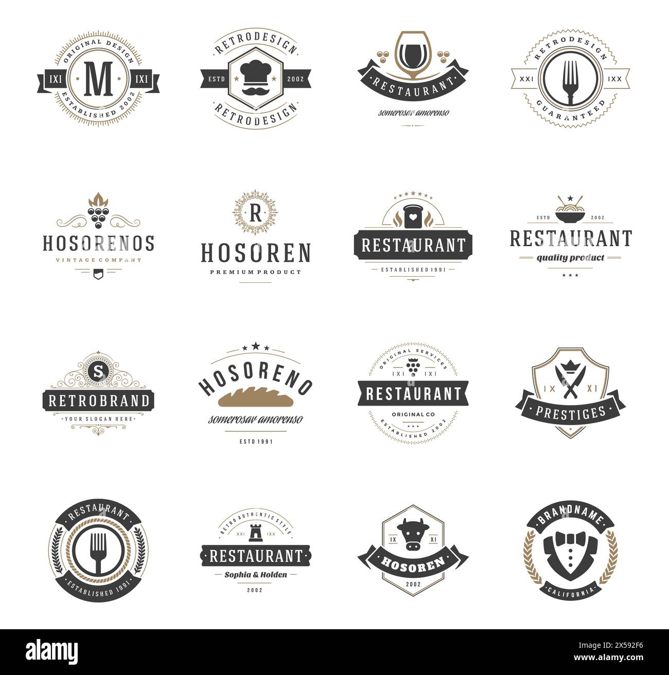 Vintage Restaurant Logos Design Templates Set. Vector design elements ...