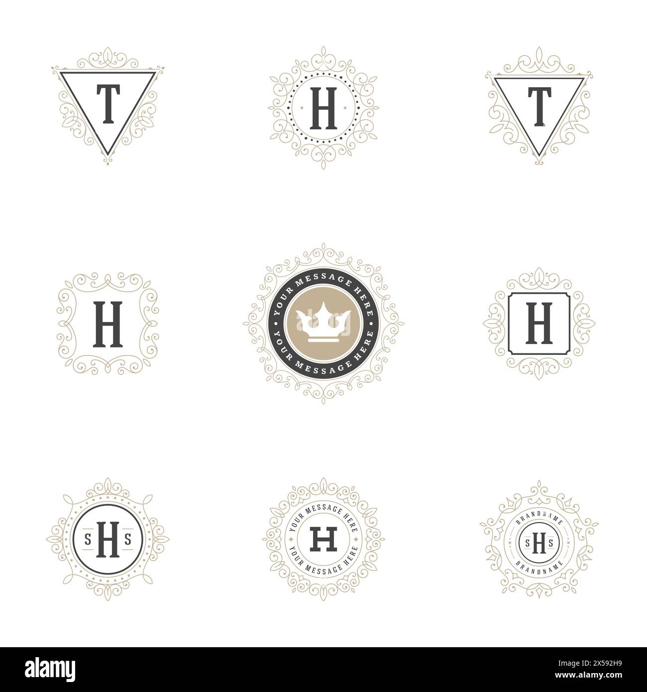 Royal Logos Design Templates Set. Flourish calligraphic elegant ...