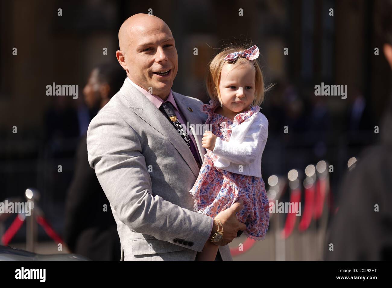 The son of Sir Stirling Moss, Elliot Moss, arrives at Westminster Abbey in London for a memorial ...