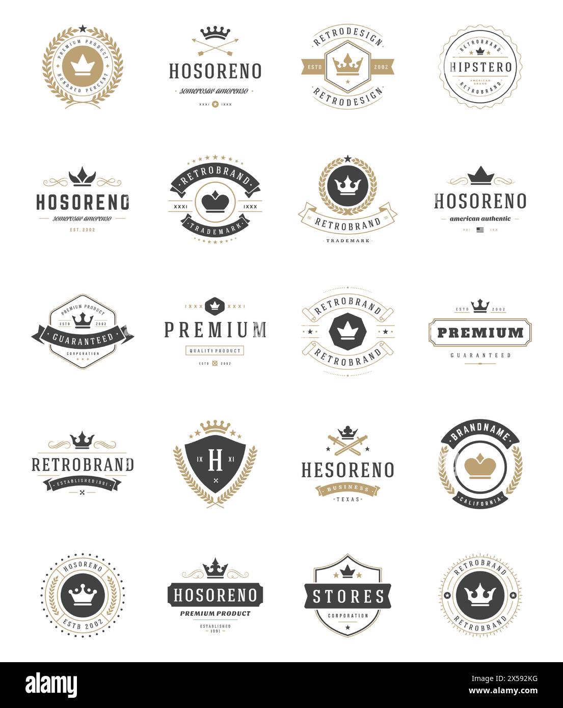 Vintage Crowns Logos Set. Vector design elements, Premium Quality Labels, Crown Vector, King ...