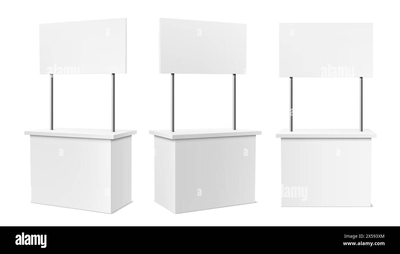 Advertising booth stand. Realistic 3d vector blank modern simple racks ...