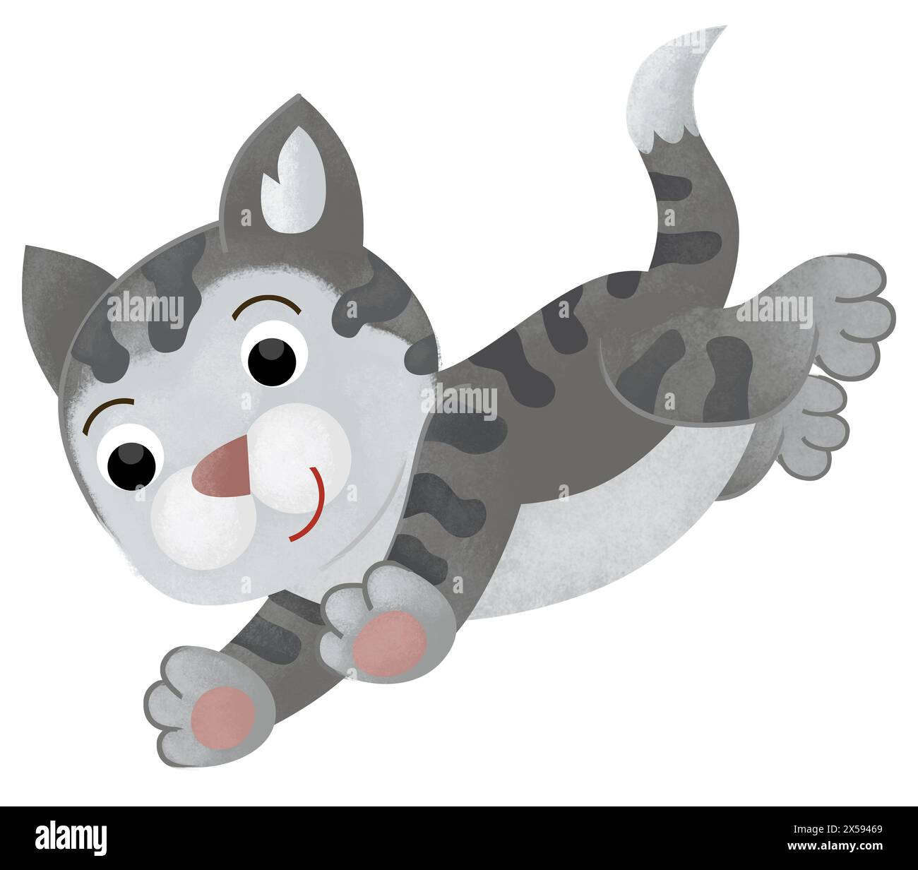 cartoon scene with happy cat doing something looking playing isolated ...
