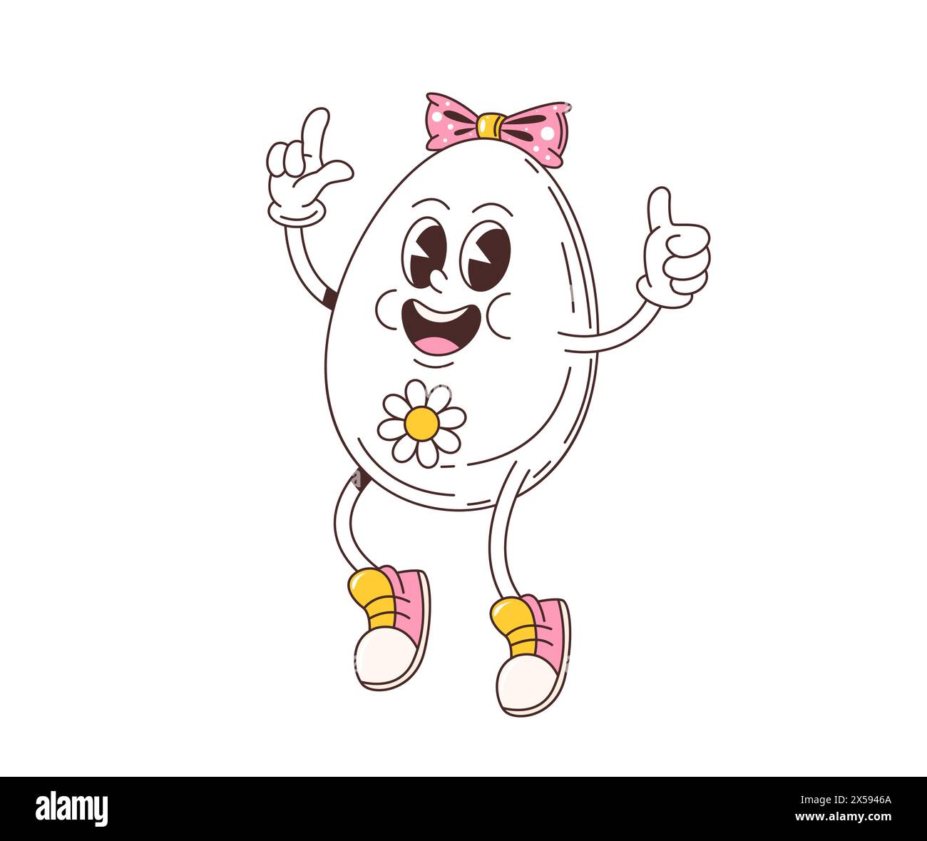 Cartoon retro groovy egg character. Isolated vector cheerful boiled egg ...
