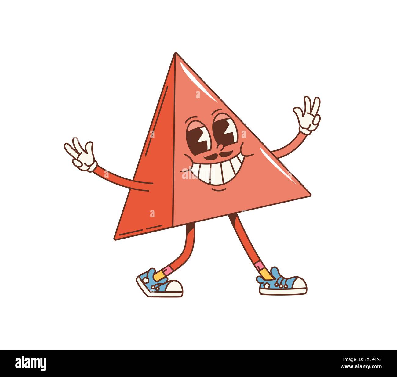 Cartoon groovy retro math geometric triangle figure in 70s hippie art ...