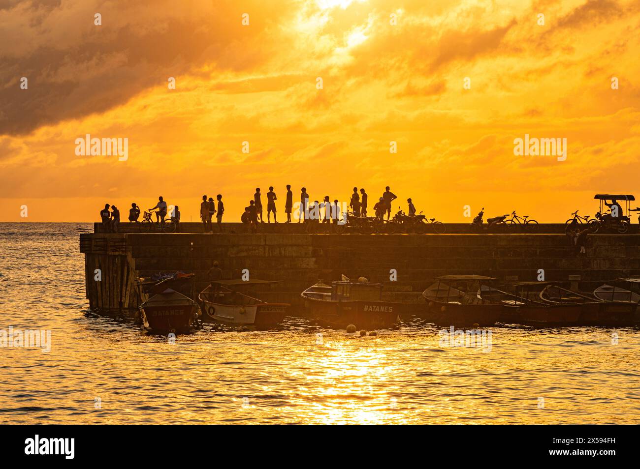 Silhouette of people in the Basco Port in Batanes, Philippines Stock ...