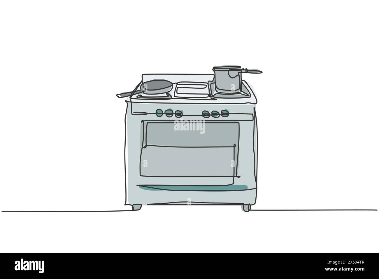One single line drawing of gas stove with oven home appliance ...