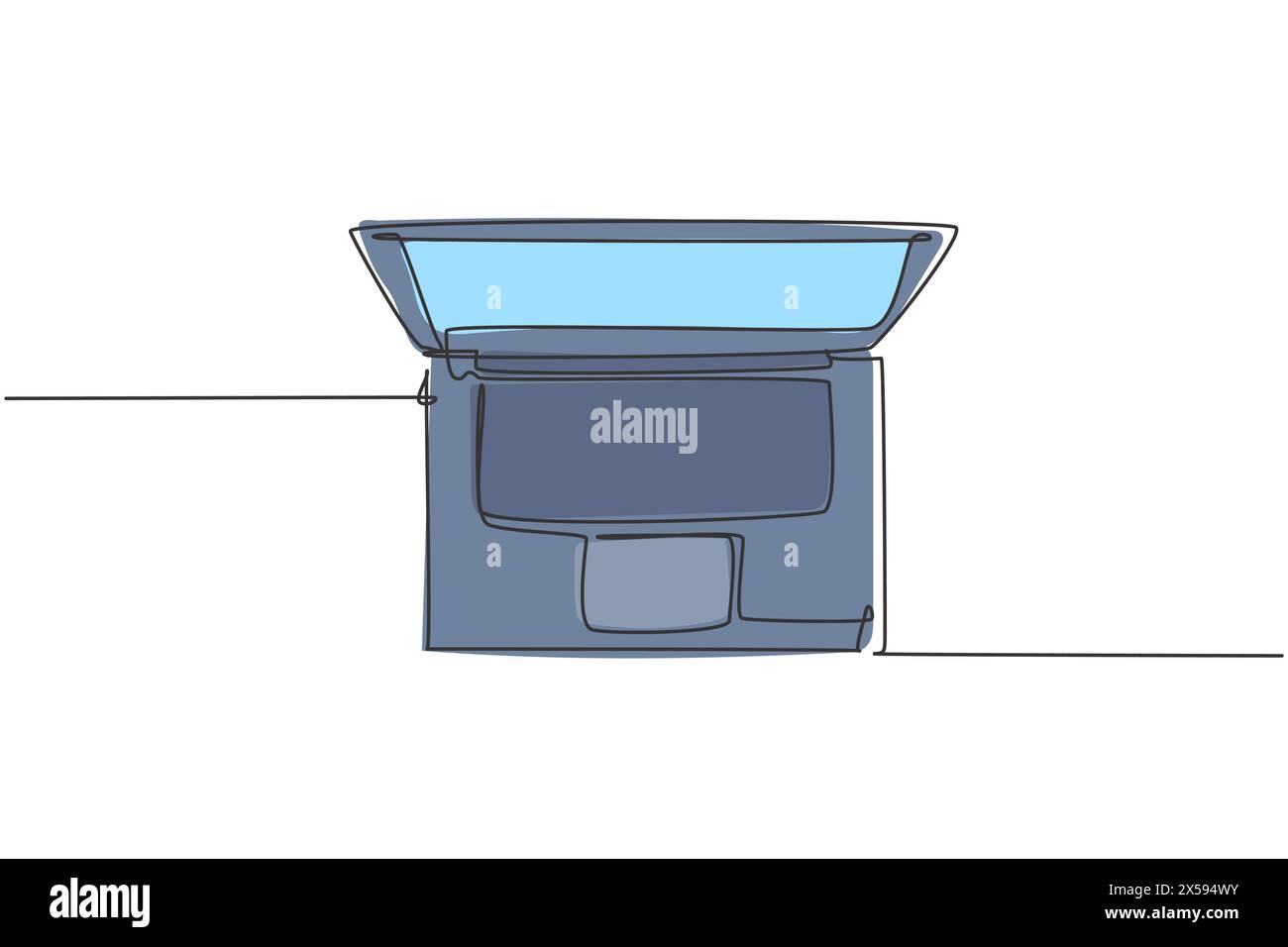 One continuous line drawing of laptop computer from top view for office ...