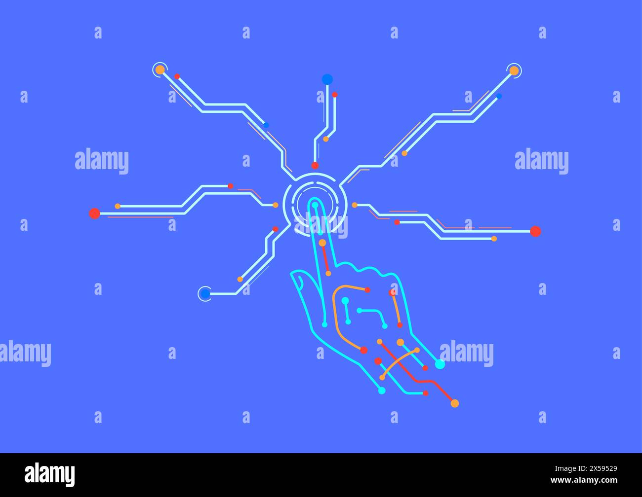 Sensor hand vector schematic image of human finger touch or push button ...