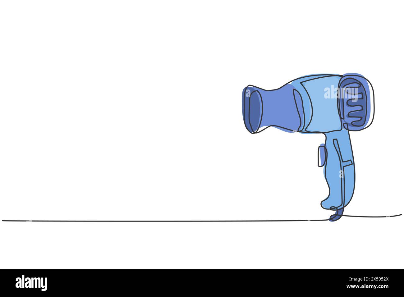 Single continuous line drawing of electric hair dryer household utensil ...