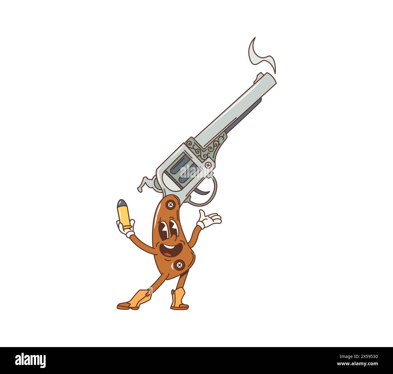 Cartoon retro Western revolver gun groovy character. Old american Wild ...