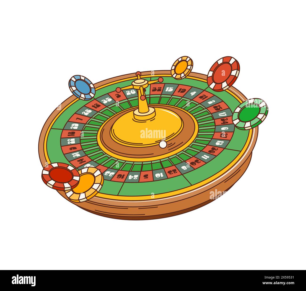 Cartoon retro groovy casino fortune wheel with chips, vector comic ...