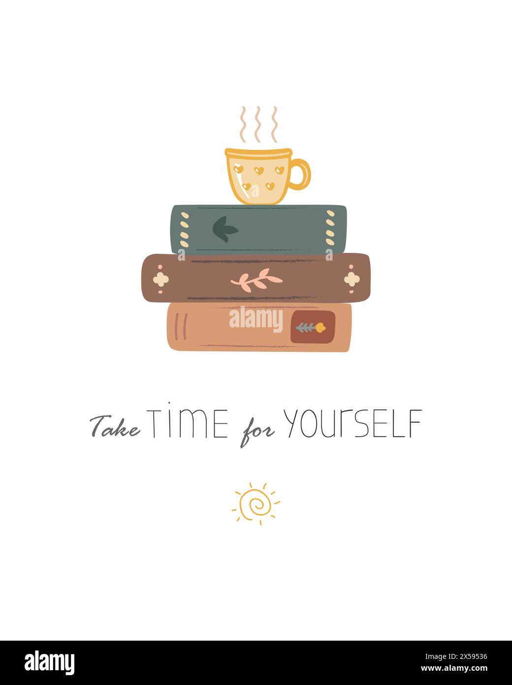 Pile of books and a cup of coffee or tea. Take time for yourself ...