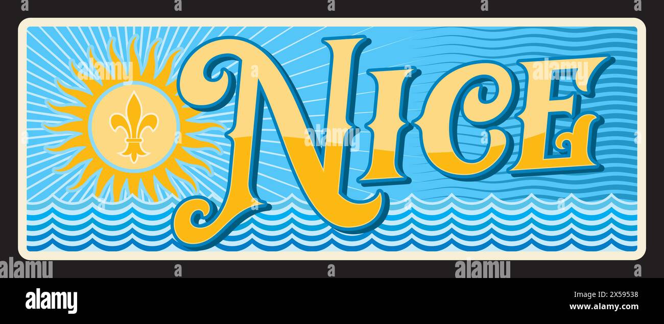 Nice city of Alpes Maritimes department in France. Vector travel plate ...