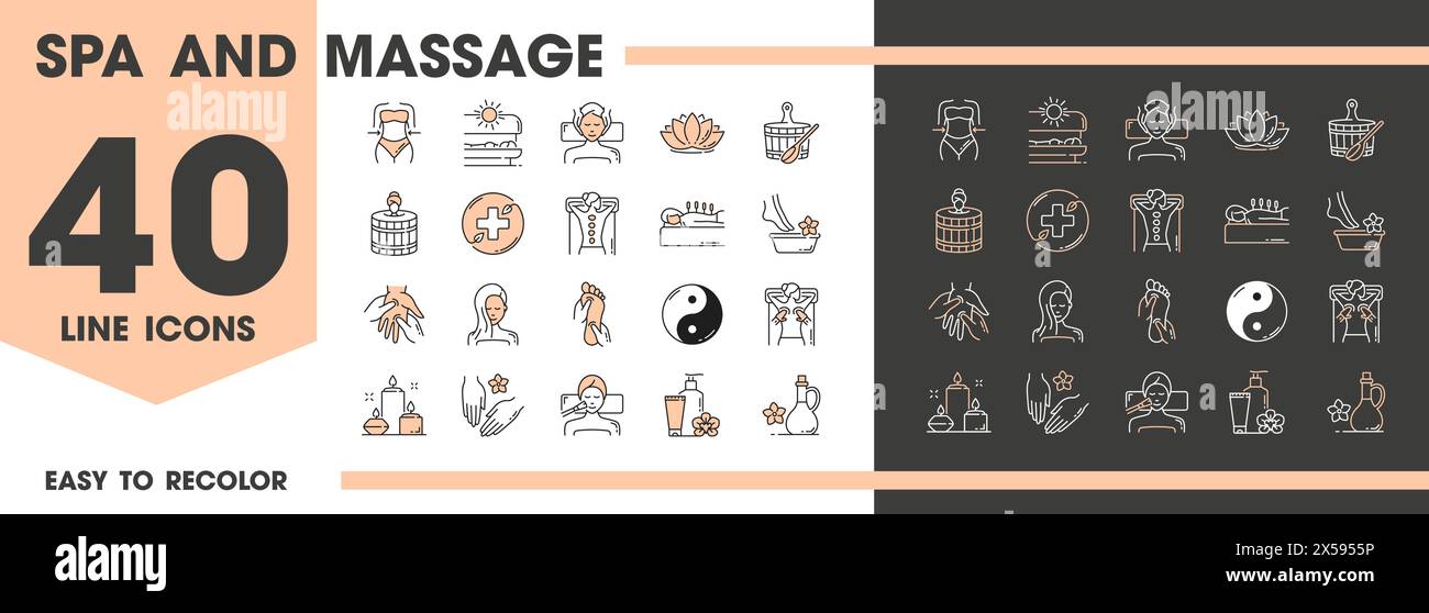 SPA and massage line icons of beauty salon and skincare treatment ...