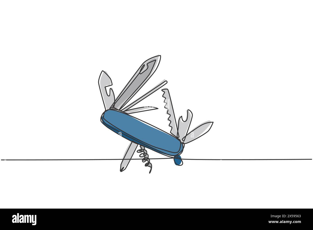 One single line drawing of multi purpose pocket knife with blade ...