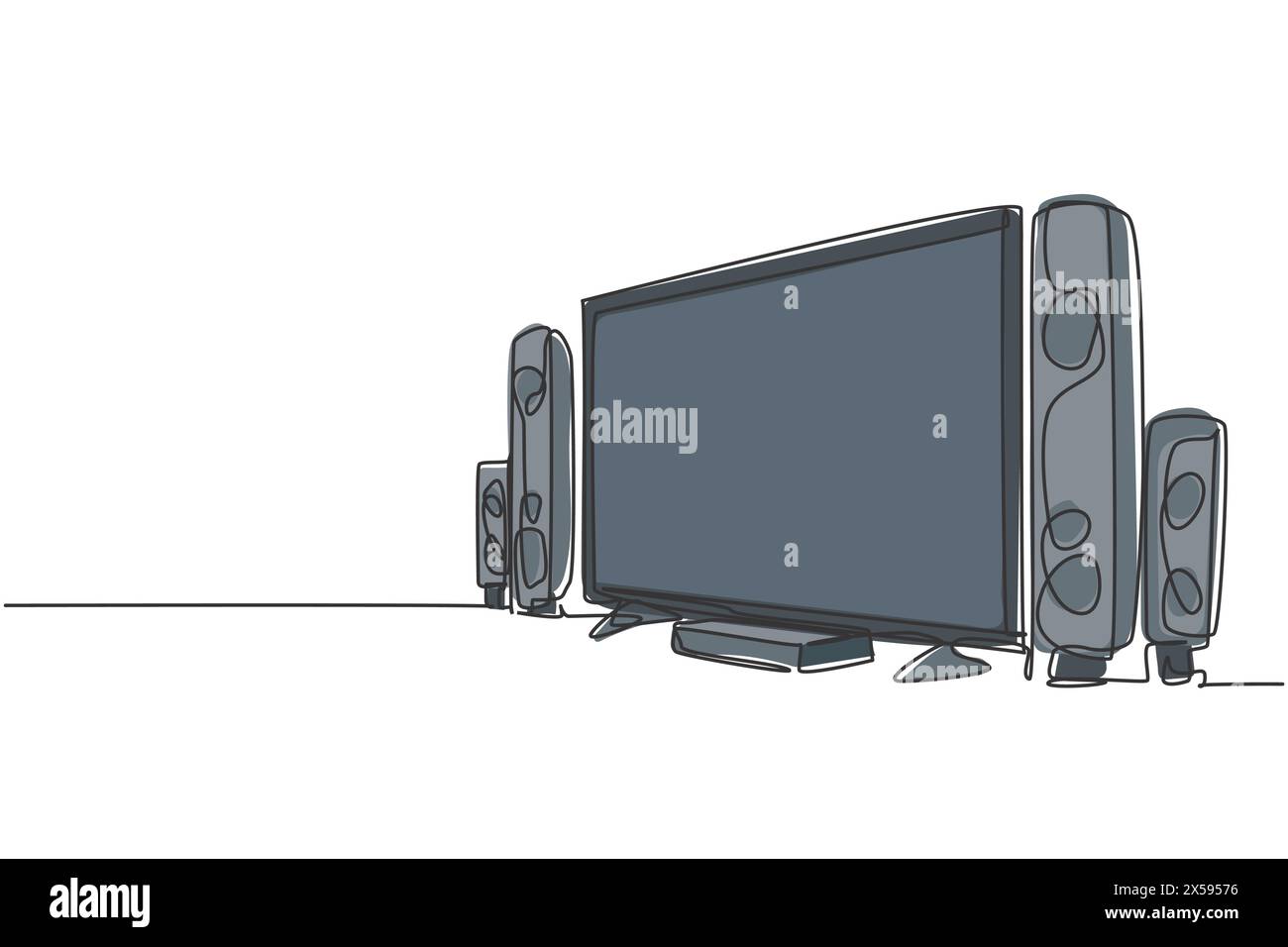Single continuous line drawing of luxury expensive home theater with ...