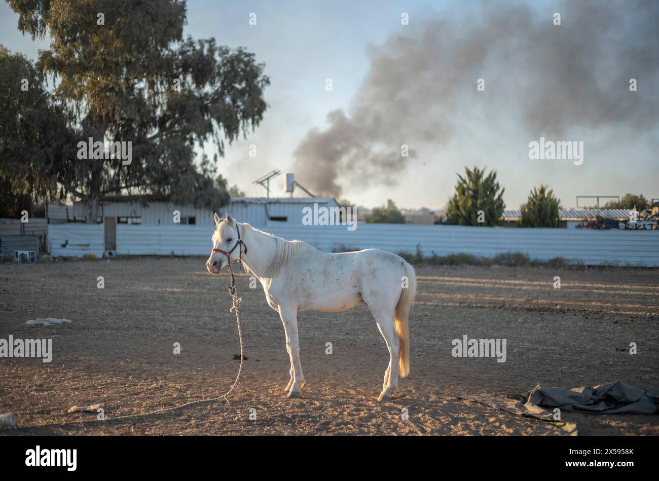 Hura, Israel. 08th May, 2024. Smoke rising from unrecognised Bedouin ...