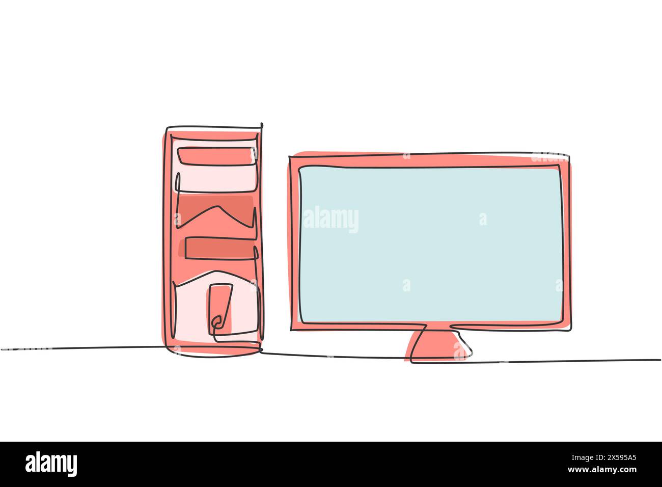 Single continuous line drawing of cpu computer and screen monitor. Electronic business company ...