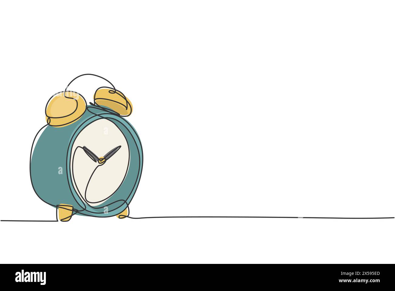Single continuous line drawing of classic alarm clock with ring bell ...