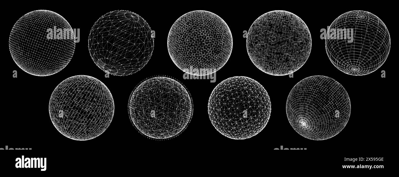 3D sphere globe in wireframe grid or wire mesh, brutal and retro ...