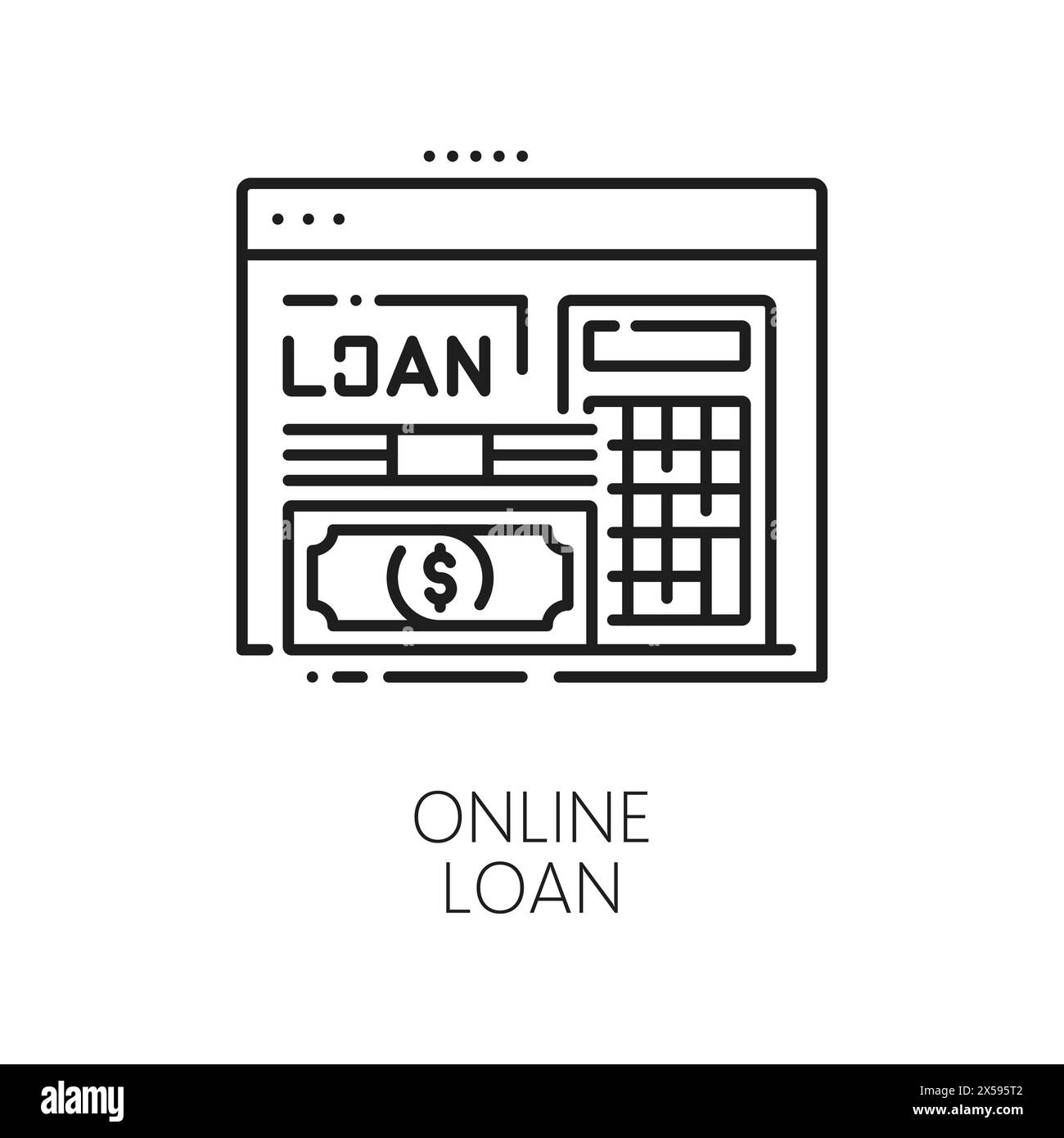 Fintech, online banking, money loan in Internet outline icon. Business ...