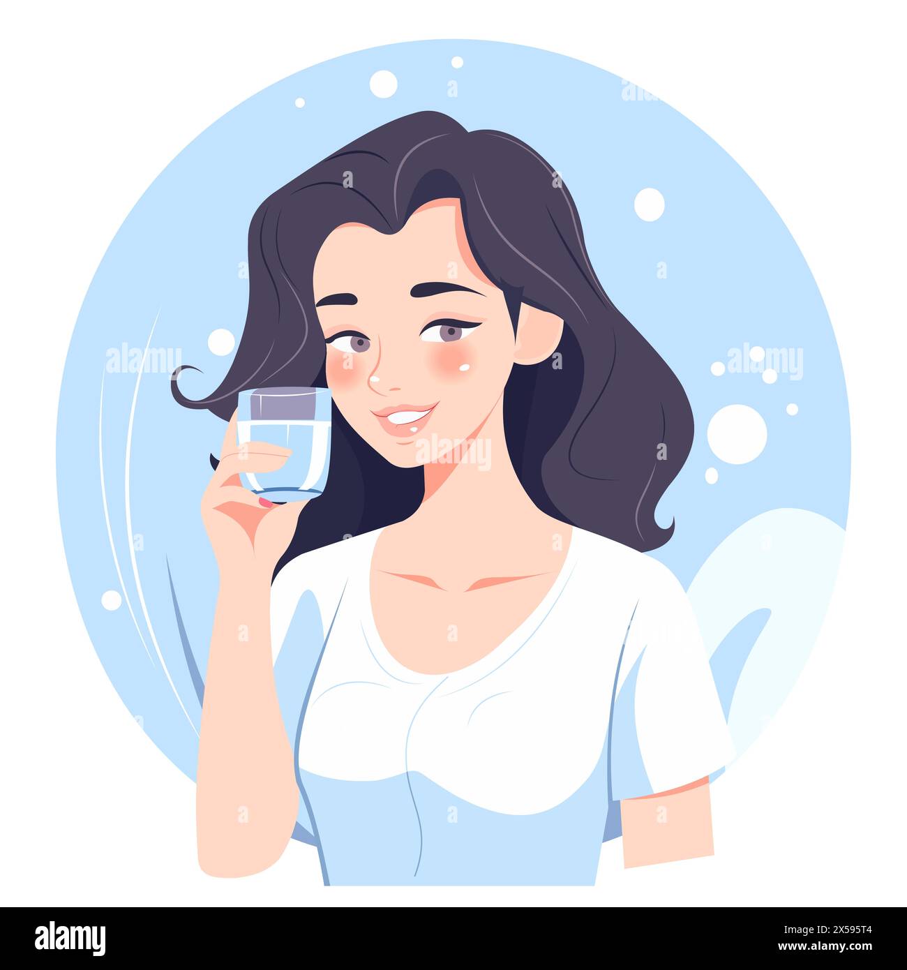 Girl smiles, drinks water from a glass Stock Vector Image & Art - Alamy