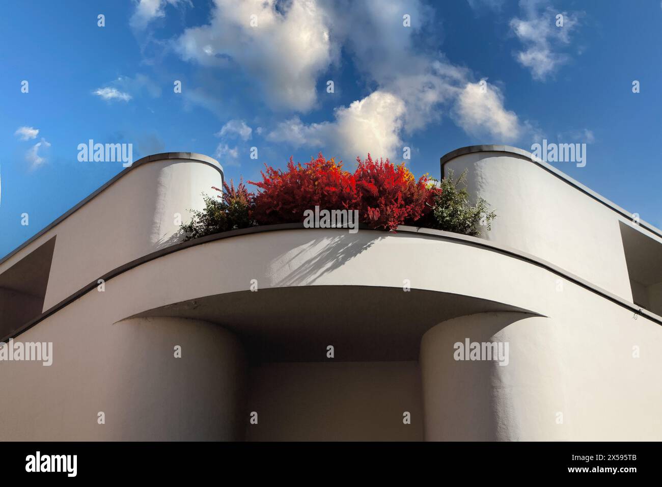 Urban architecture with rooftop flower garden Stock Photo - Alamy