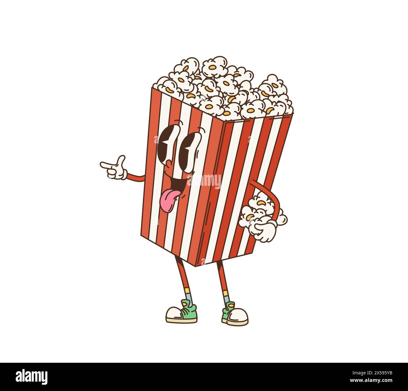 Cartoon groovy popcorn bucket, retro character with funny face, vector ...