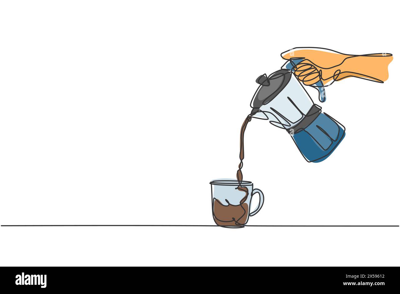 One single line drawing of young happy barista pouring hot chocolate ...