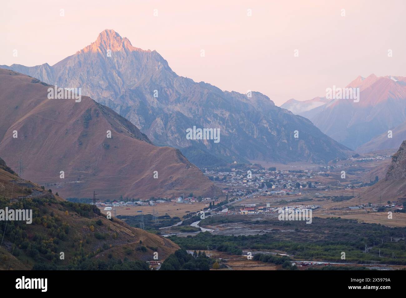 Amazing Aerial View of Tiny Townlet of Stepantsminda in Mtskheta ...