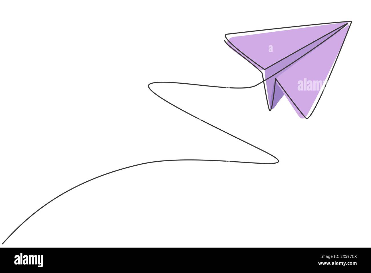 Single continuous line drawing of flying paper airplane on the sky ...