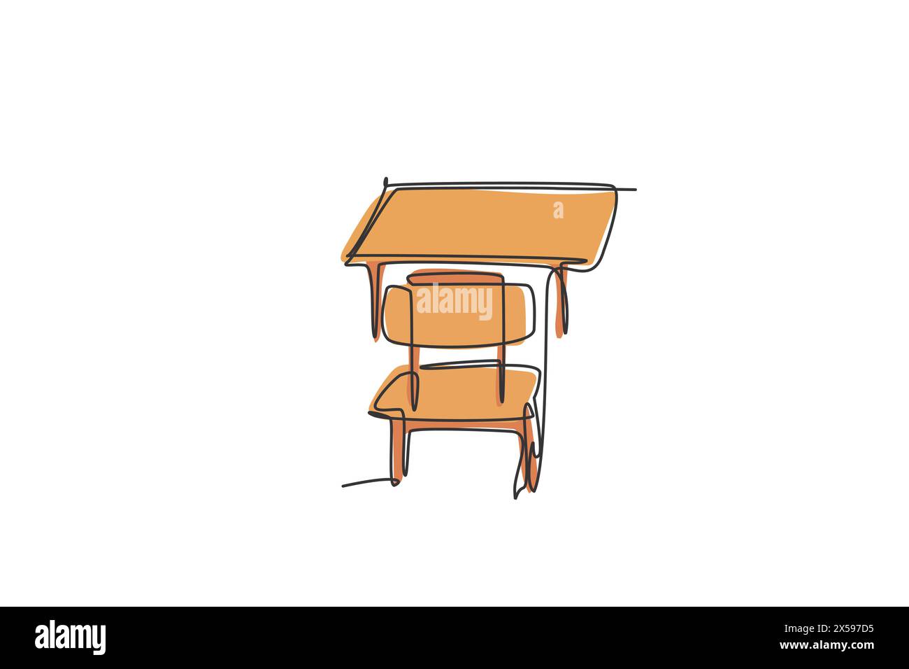 Single continuous line drawing of wooden school chair and table set ...
