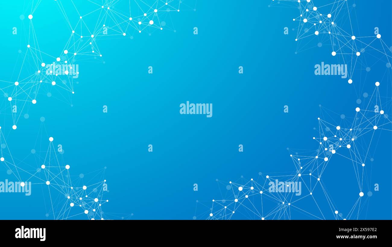 Abstract tech network connection dots. Digital technology and big data analysis background. Blue ...
