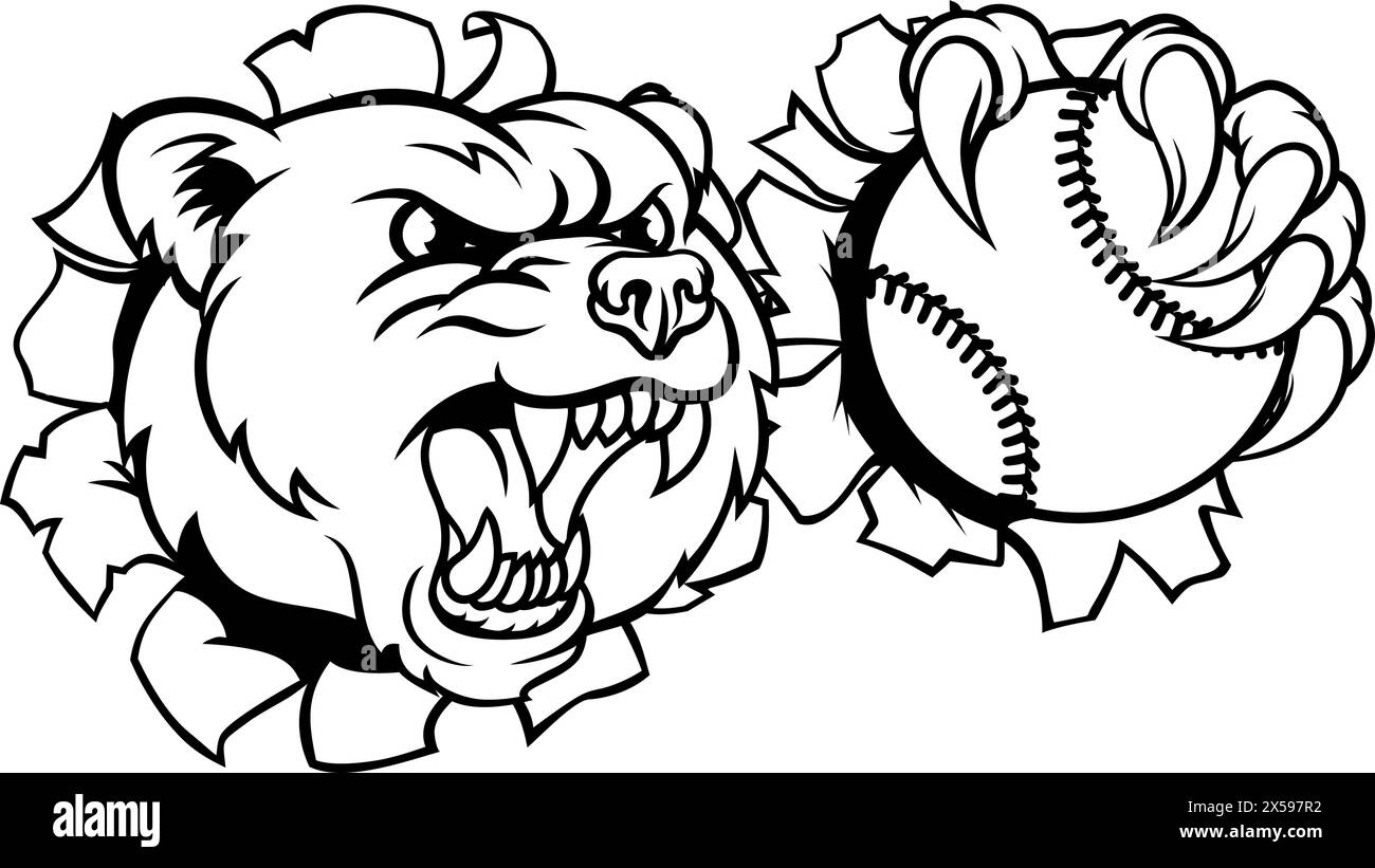 Bear Softball Baseball Claw Grizzly Animal Mascot Stock Vector Image ...